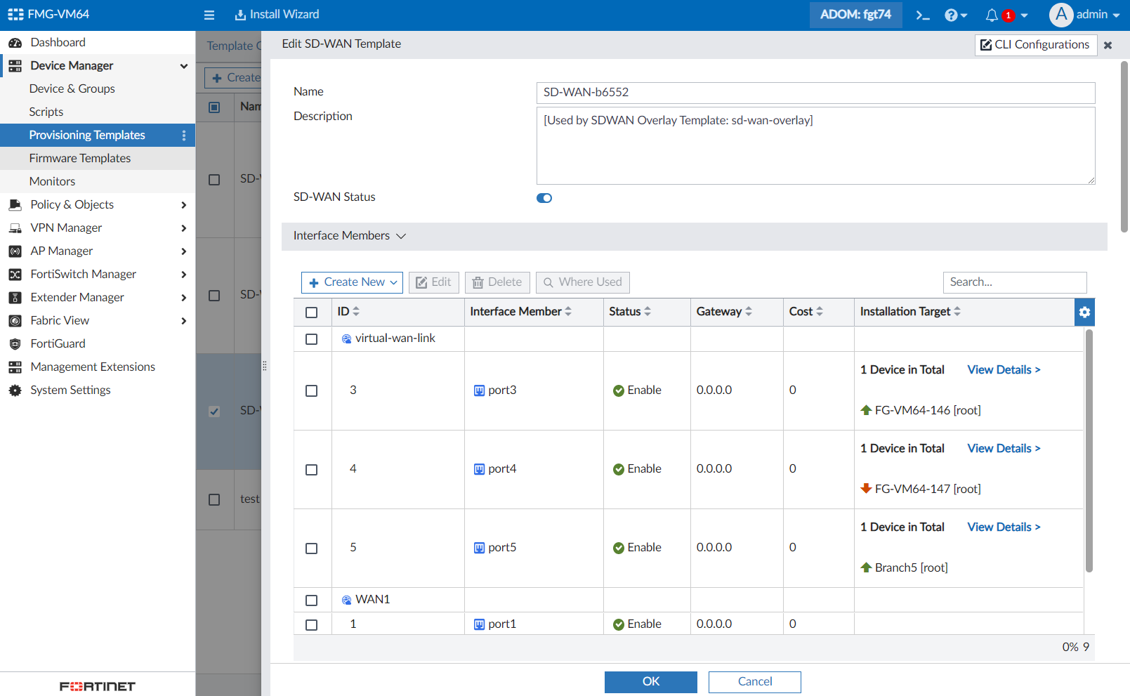 SDWAN Template For Heterogeneous WAN Link Types FortiManager 7 4 0